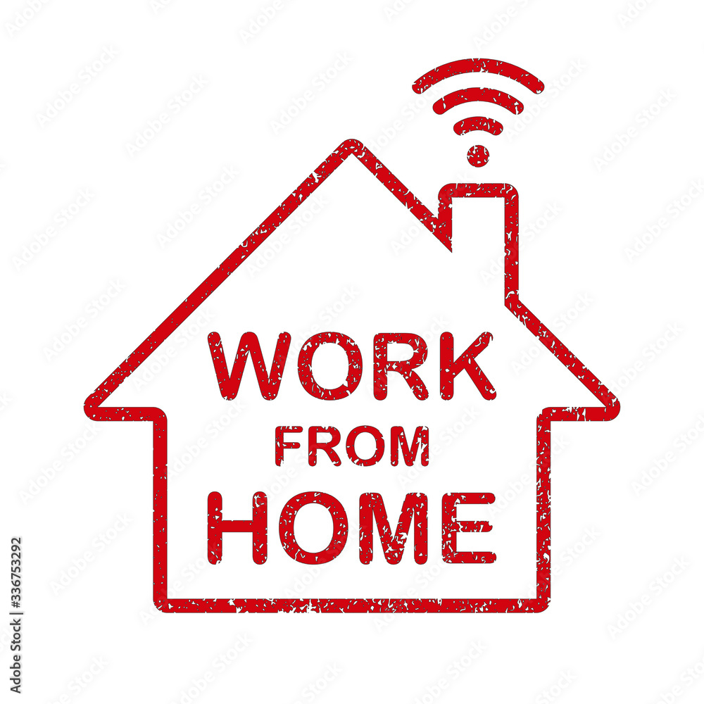 Work from home text with house and wifi icon. Grunge texture ...