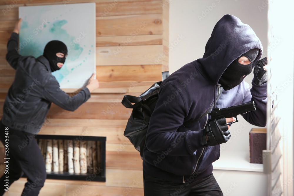 Dangerous masked criminals stealing picture from house Stock Photo ...