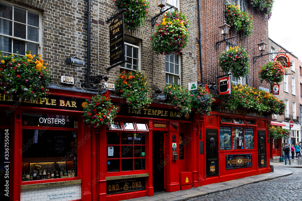 DUBLIN, IRELAND - JULY 1, 2019: Temple Bar district is a famous ...