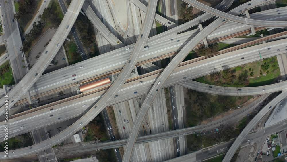AERIAL: Spectacular Turning Overhead Shot of Judge Pregerson Highway ...