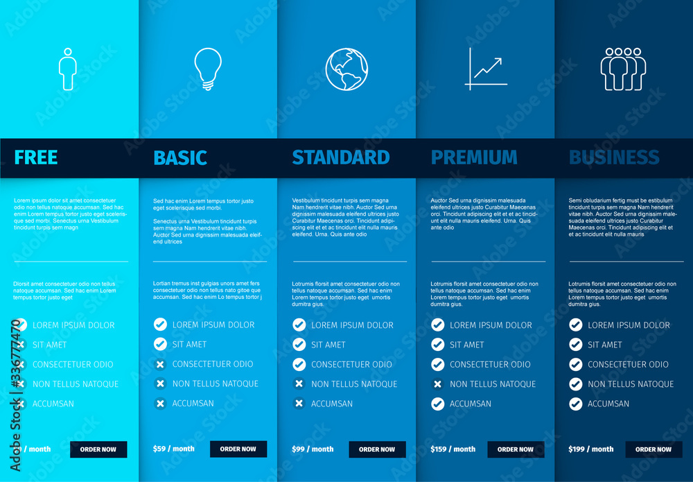 Product Version Features Blue Schema Layout Stock Template | Adobe Stock
