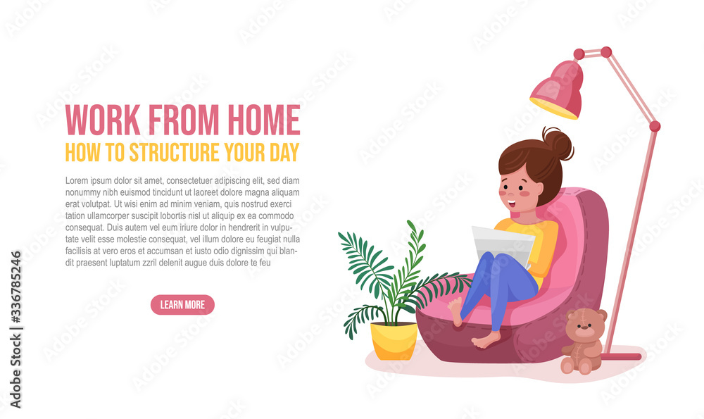 Cute girl work from home and connecting online, telework and online ...