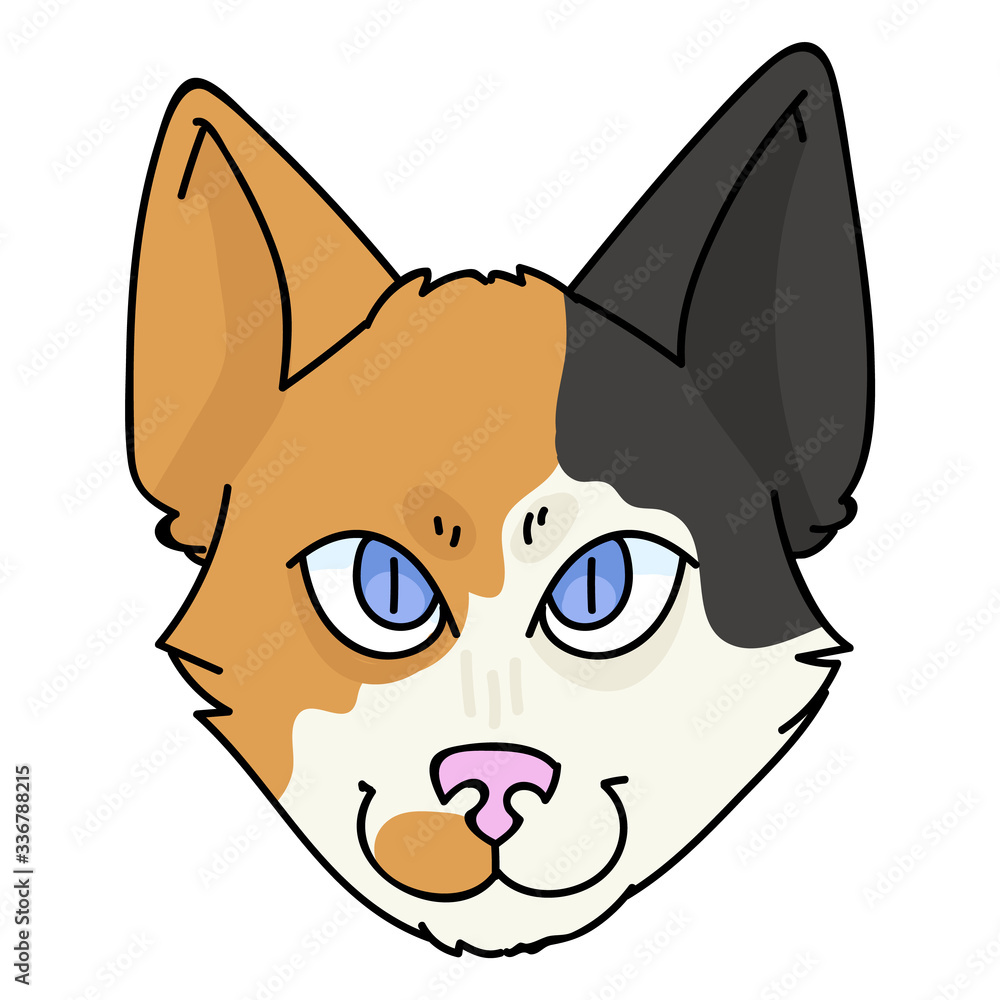 Cute cartoon Japanese Bobtail cat vector face clipart. Pedigree kitty ...