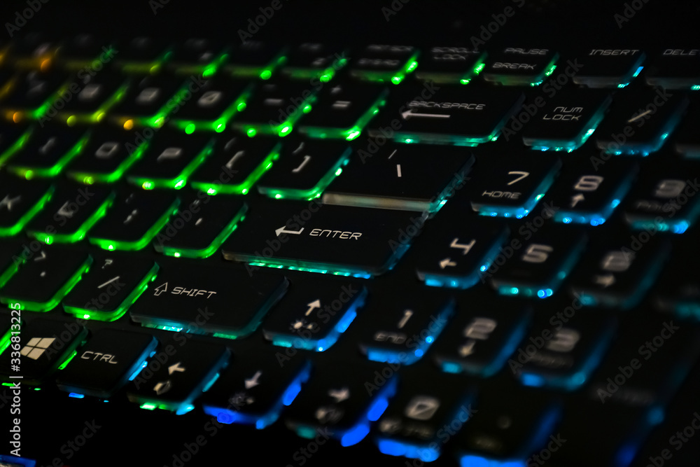 Backlight gaming keyboard with versatile color schemes Stock Photo ...