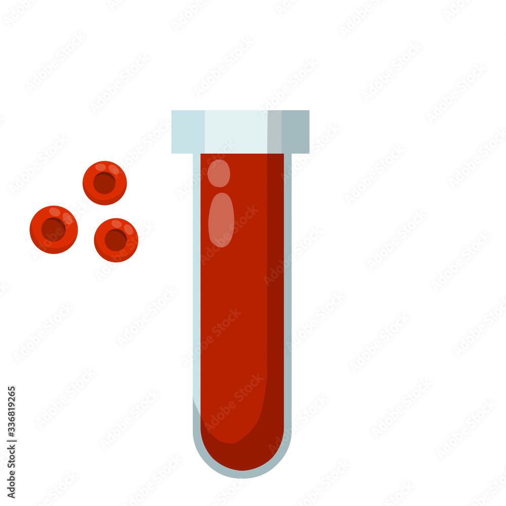 Flask with blood. Medical test. Microorganisms under microscope ...