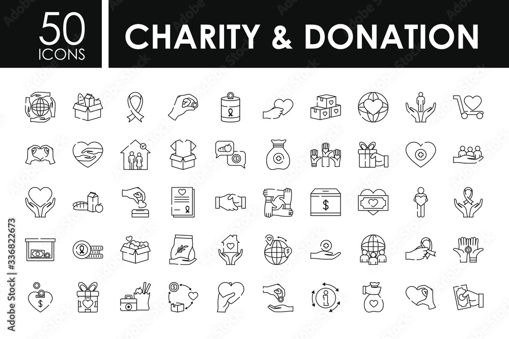 charity and donation icon set, line style Stock Vector | Adobe Stock