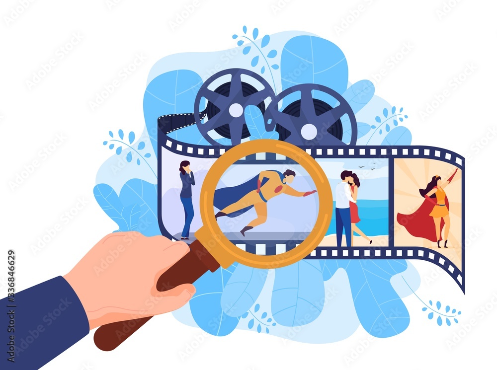 Various films: superhero, romantic movie, action cinema concept ...