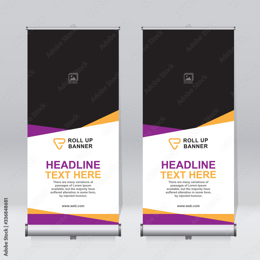 Roll up banner design template, vertical, abstract background, pull up ...