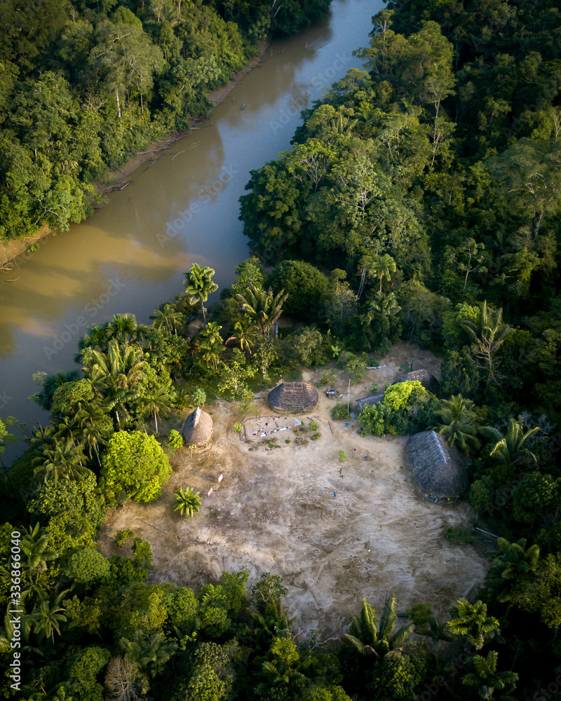 Aerial Indigenous community in Amazon rainforest Stock Photo | Adobe Stock