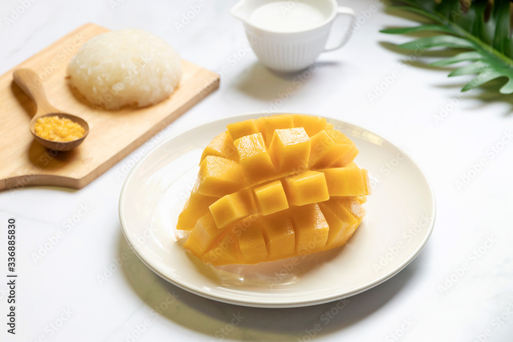 Thai sweet sticky rice with mango. Thai style tropical dessert ...