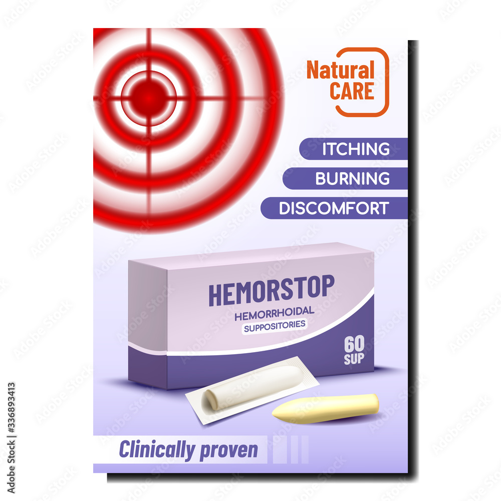 Hemorrhoids Suppositories Poster Vector. Treatment Suppositories ...
