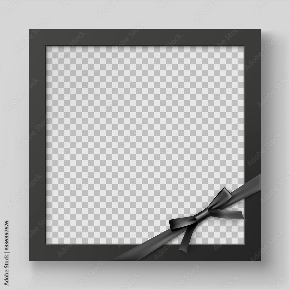 Black memorial square frame with empty place for portrait or necrology ...