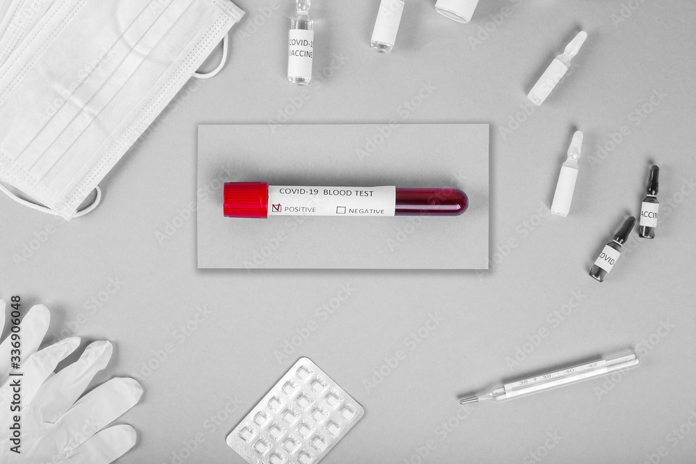 Positive COVID-19 test and laboratory sample of blood testing for ...
