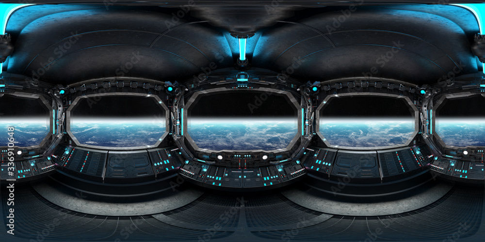 High resolution HDRI panoramic view of dark spaceship interior. 360 ... High resolution HDRI panoramic view of dark spaceship interior. 360 ...
