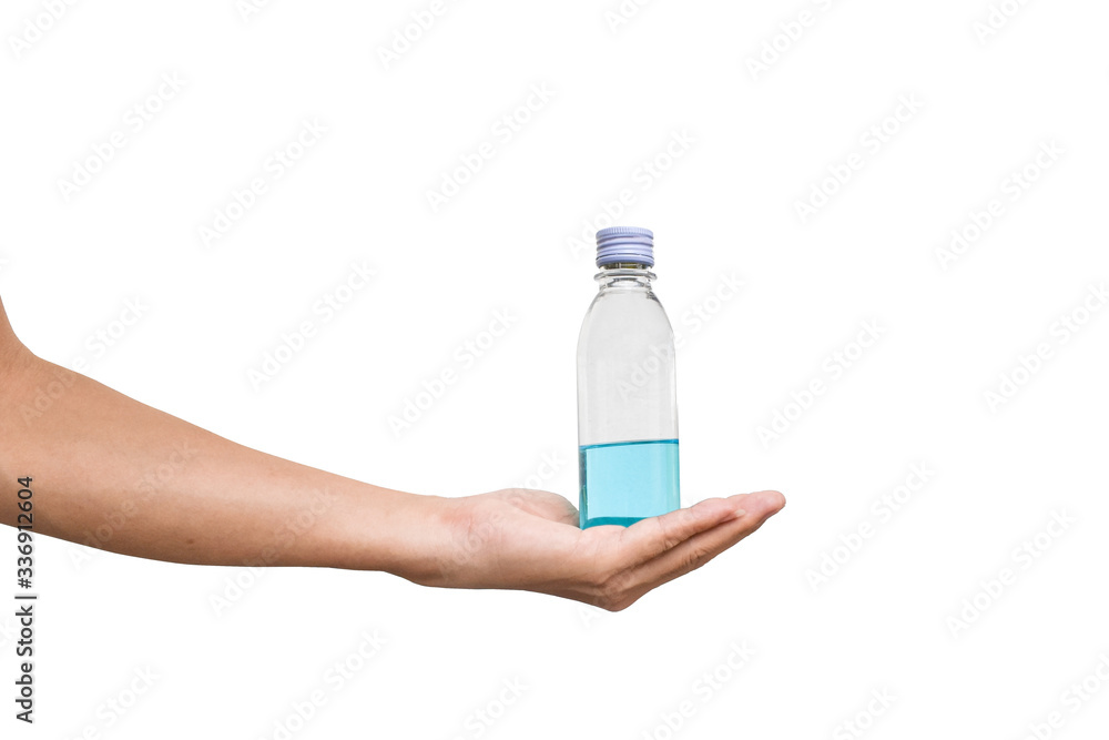 alcohol gel in hand isolated on white background with clipping path ...