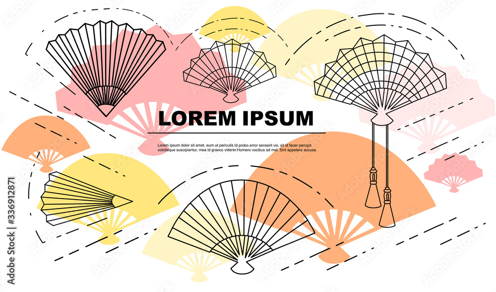 Flyer or greetings card design hand fan asian style vintage souvenir ...
