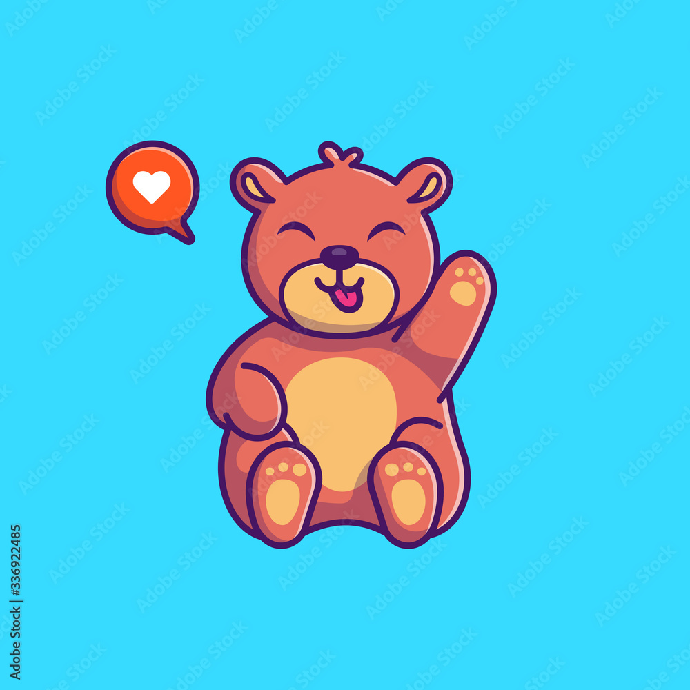 Cute Teddy Bear Hand Up Vector Icon Illustration. Bear Mascot Cartoon ...