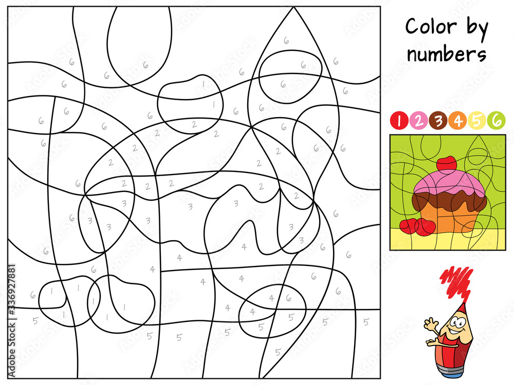 Cake. Color by numbers. Coloring book. Educational puzzle game for ...