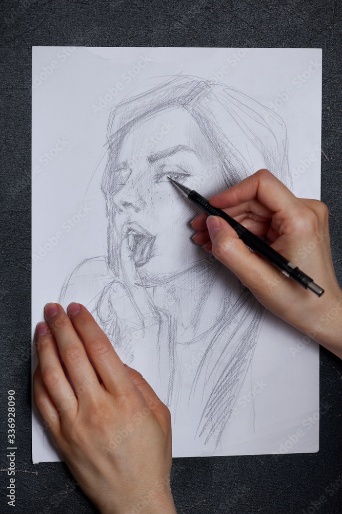 Sketch drawing sketch of a girl showing the middle finger and licking ...