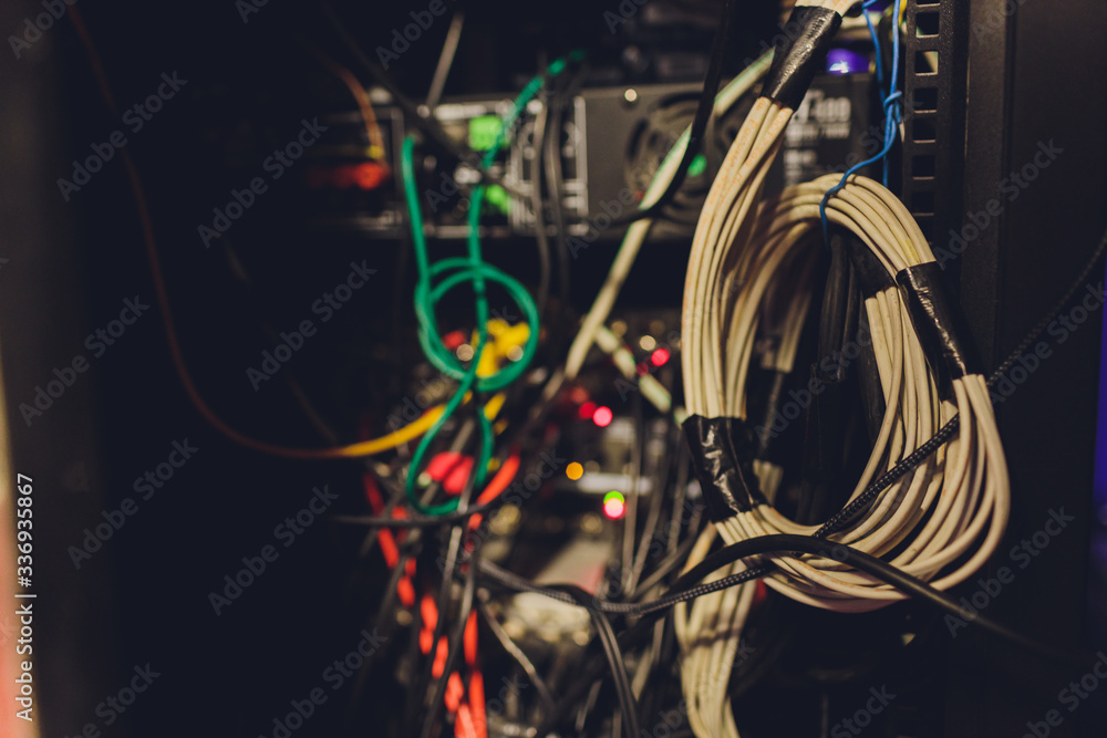 Switchboard panel with chaotic mess cables connections, Chaos In Server ...