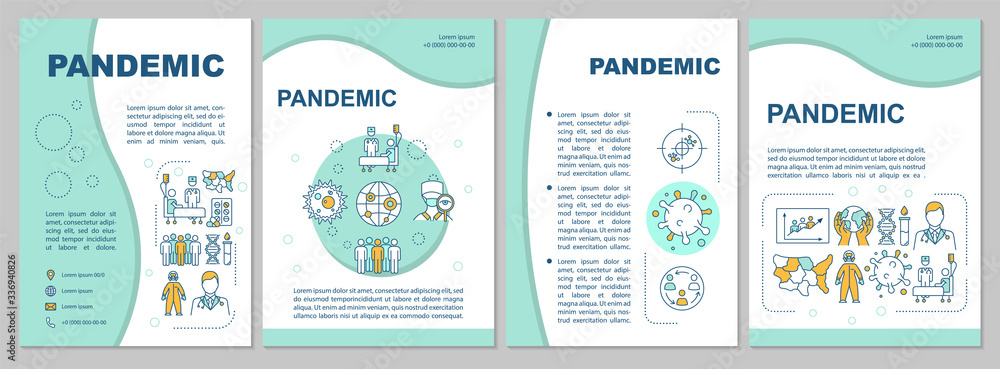 Pandemic brochure template. Coronavirus epidemic. Disease transmission ...