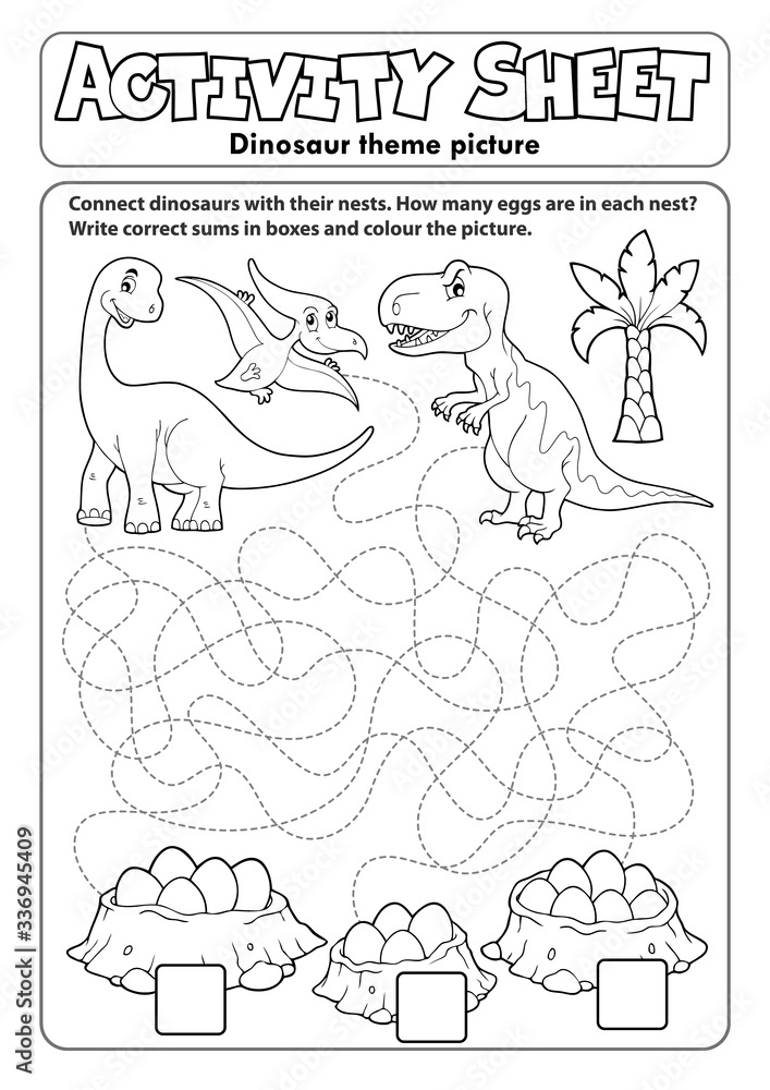 Activity sheet dinosaur theme 1 Stock Vector | Adobe Stock