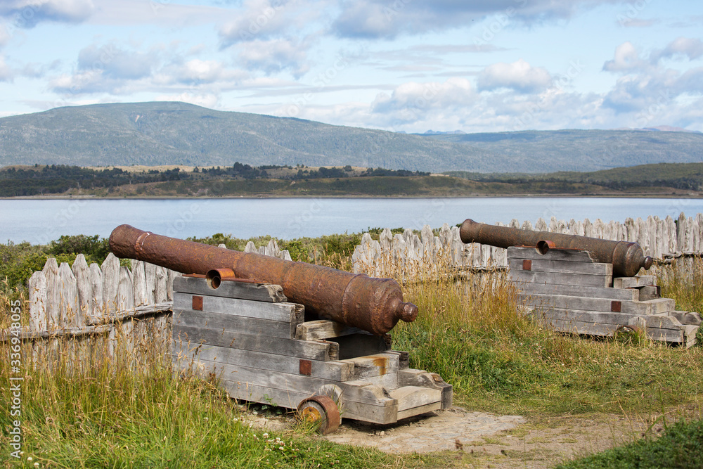 Stockfoto Punta Arenas,, Chile, Bulnes Fort. Guns. The Fort was founded ...