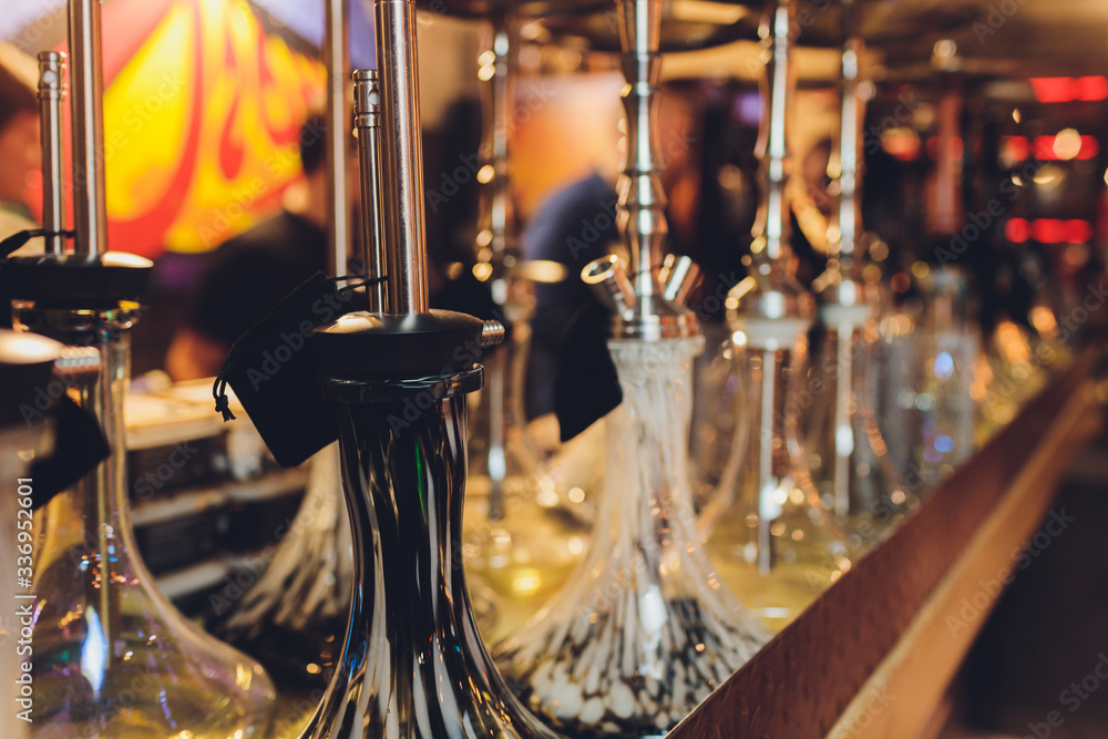 The hookah on the bar counter in a cafe. Stock Photo | Adobe Stock