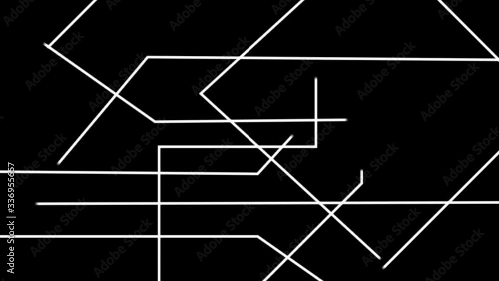 Moving animated straight white lines on black background. Disorderly ...