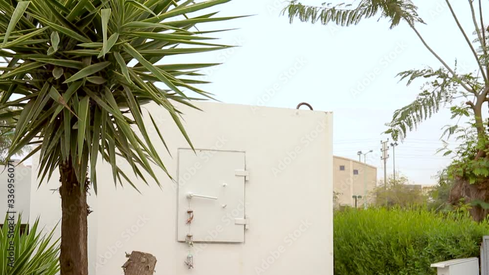 Mobile bomb shelter inside a home garden in Israel. This is an extra ...