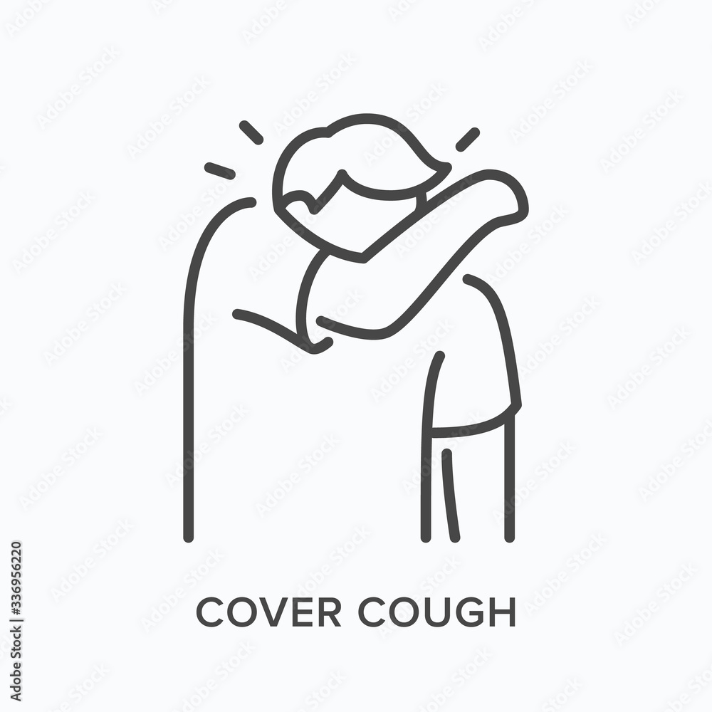 Coughing person line icon. Vector outline illustration of man sneezing ...