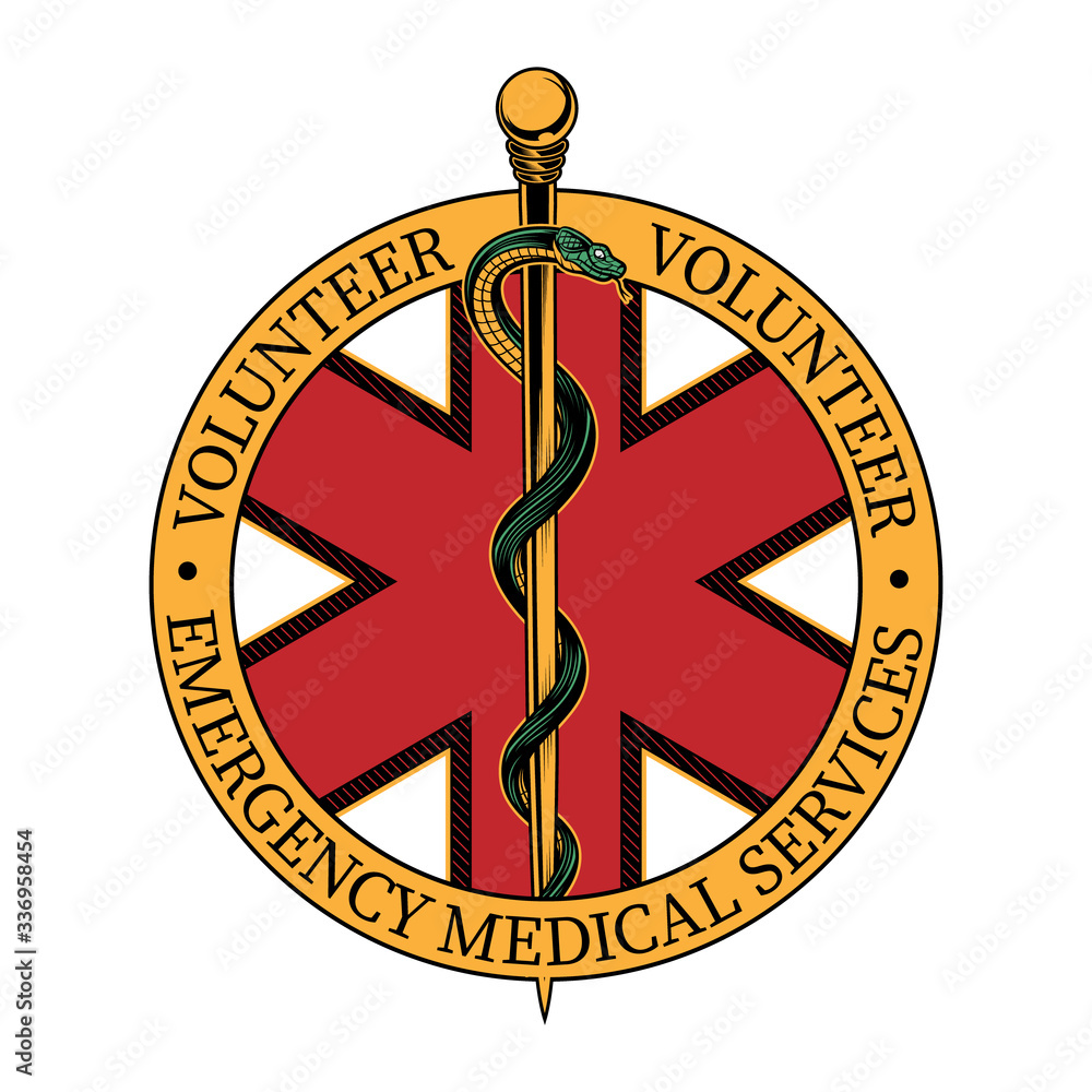 Volunteer emergency medical services emblem. Vector illustration of ...