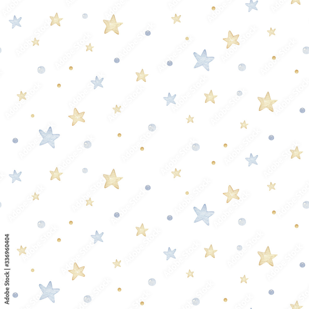 Watercolor seamless pattern moon and stars. Nursery wallpaper children ...