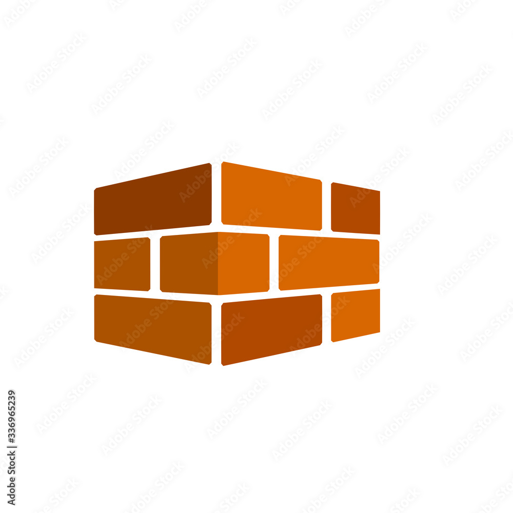 Brick wall. Red logo of construction company. Element of building in ...