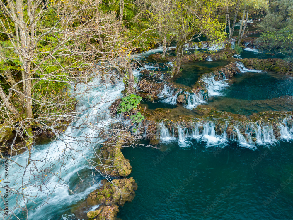 Pools and cascades on the Uni River in Martin Brod, one of the most ...