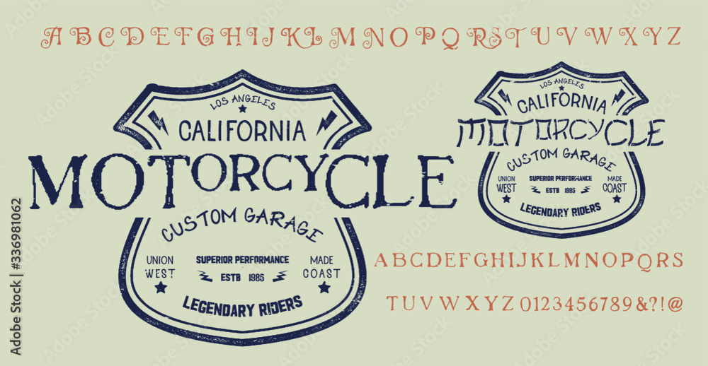 Motorcycle club community logo design.Decorative font. Letters, Numbers ...