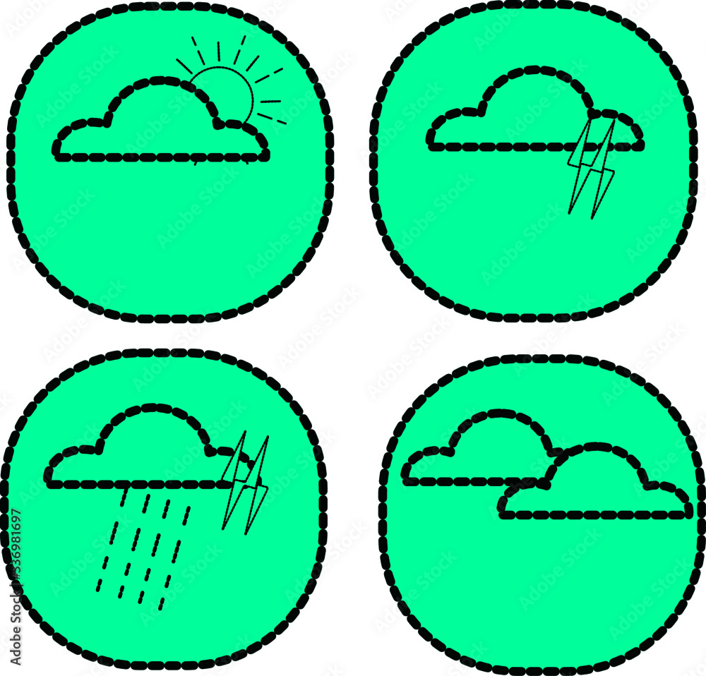 Four weather button logos depicting different weather patterns in a ...