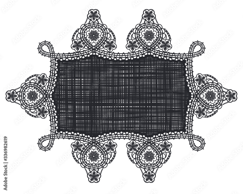 Rectangle Lace doily with lacy corner pattern. Black ornament and ...