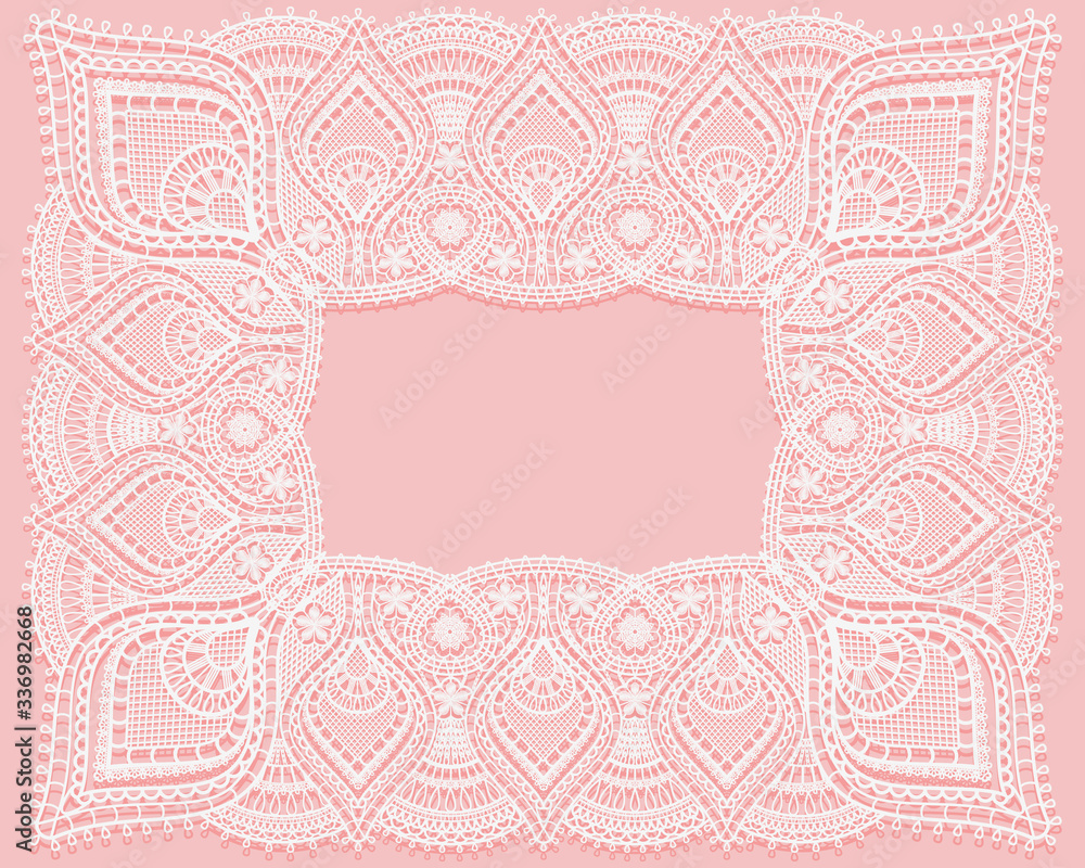 Lace Rectangle frame with lacy corner pattern. Cutout paper ornament or ...