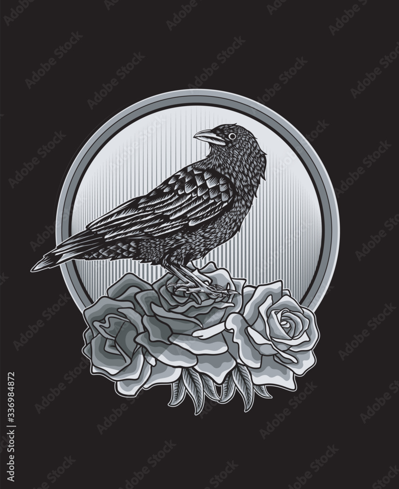 Vector illustration crow with engraving gothic vintage good for print ...