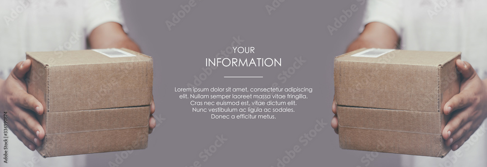 Deliveryman hold parcel box. Freight transportation. Express delivery ...