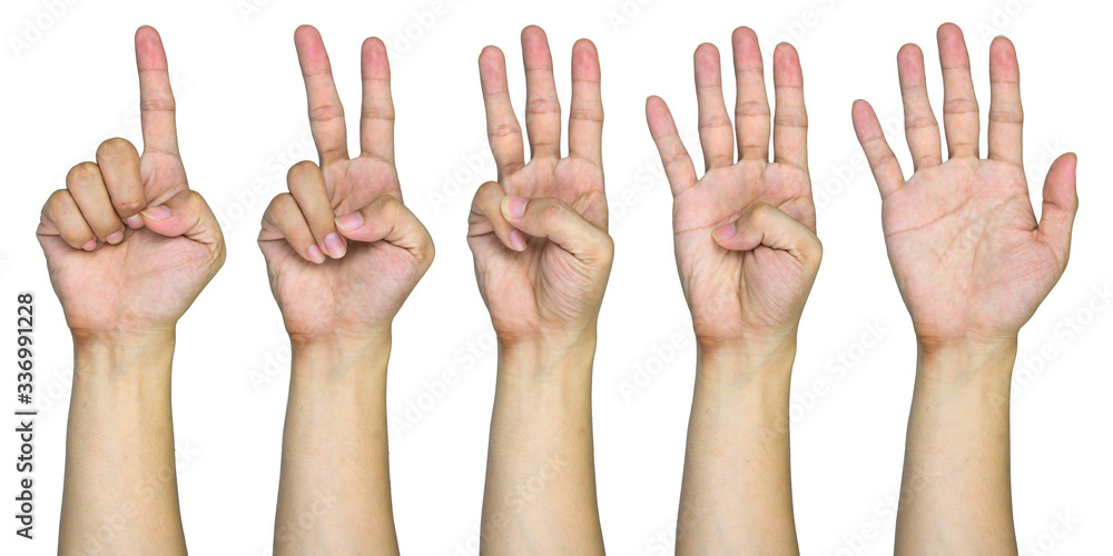 Male hand gesture and sign collection isolated on white background ...
