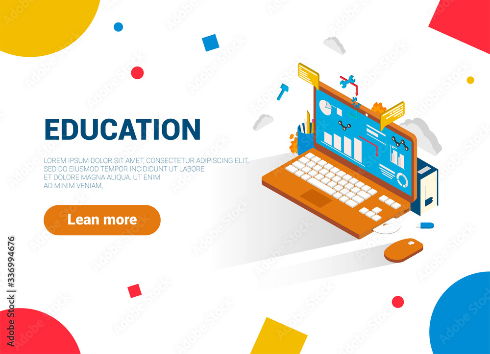Modern flat design isometric concept of online education for website ...
