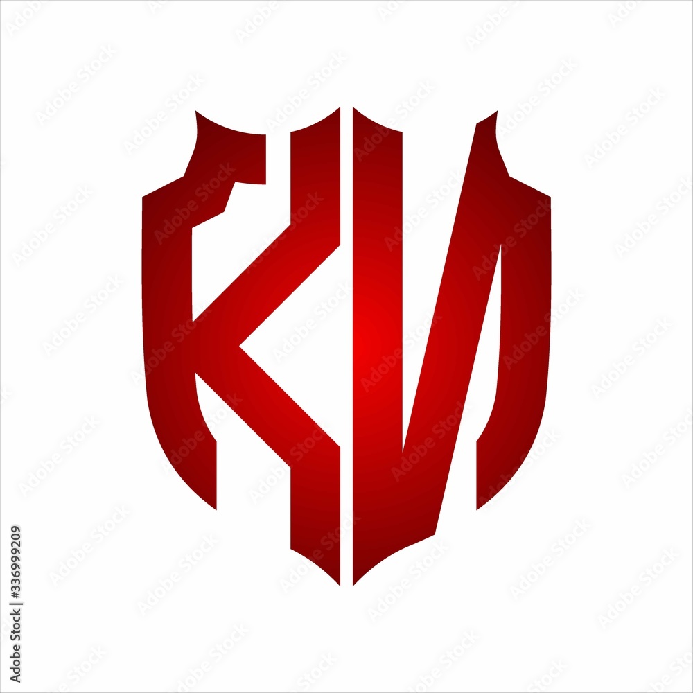 KN Logo Shield style Monogram design template with red colors on white ...