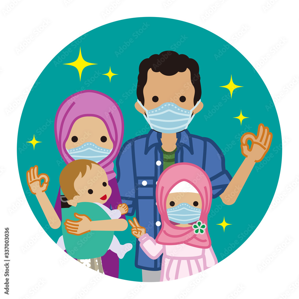 Muslim family wearing medical mask - circular clip art Stock Vector ...