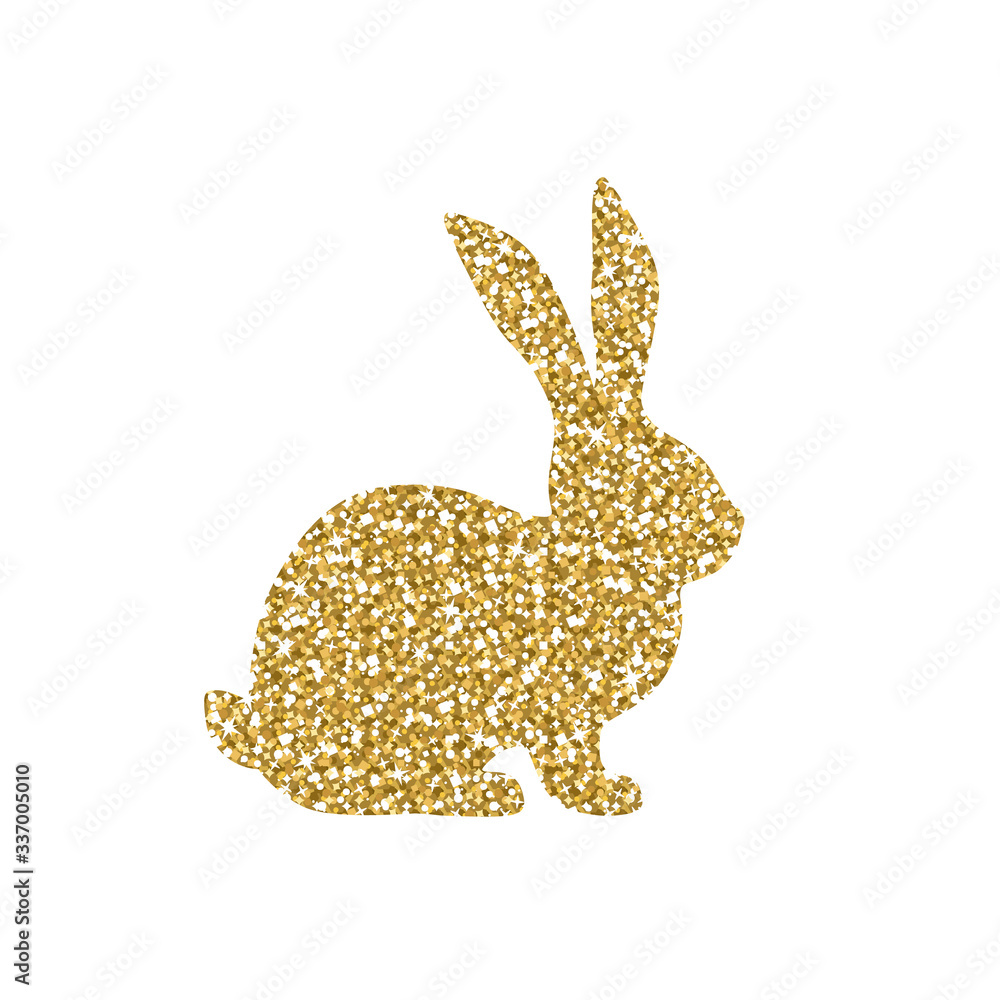 Gold Glitter Rabbit Silhouette on white Background - Golden Rabbit ...