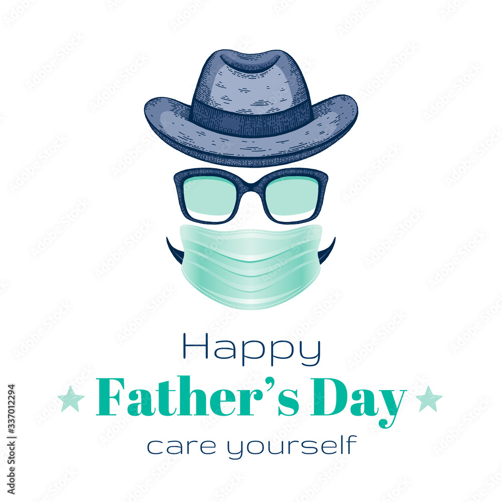 Happy Father s day card with vintage Dad face in surgical mask for ...