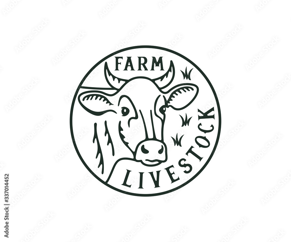 Head cow, livestock farm and cattle breeding, logo design. Animal ...