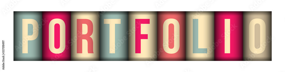 The word portfolio designed in retro style. Horizontal banner or header ...