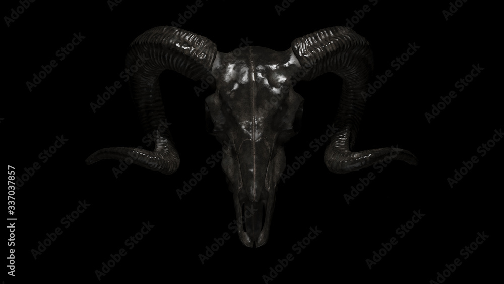 Dusty Old Iron Ram Skull 3d illustration 3d render Ilustrasi Stok ...